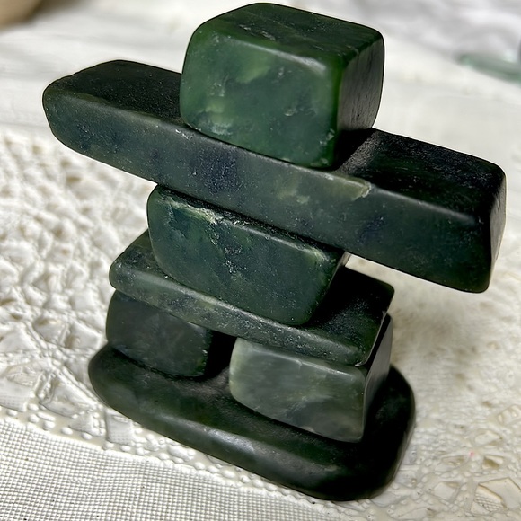 Vintage | Accents | 388 Grams Inukshuk Dark Green Nephrite Jade Mini ...